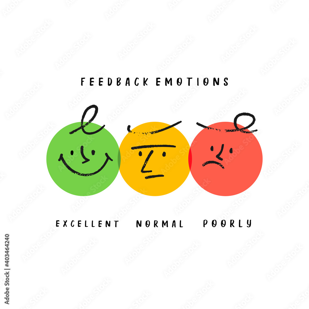 Various round Feedback emotions. Circles with faces. Different colors ...