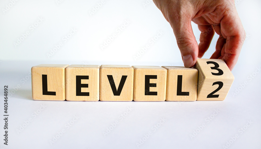Time for Level 3. Hand turns a cube and changes words 'level 2' to ...