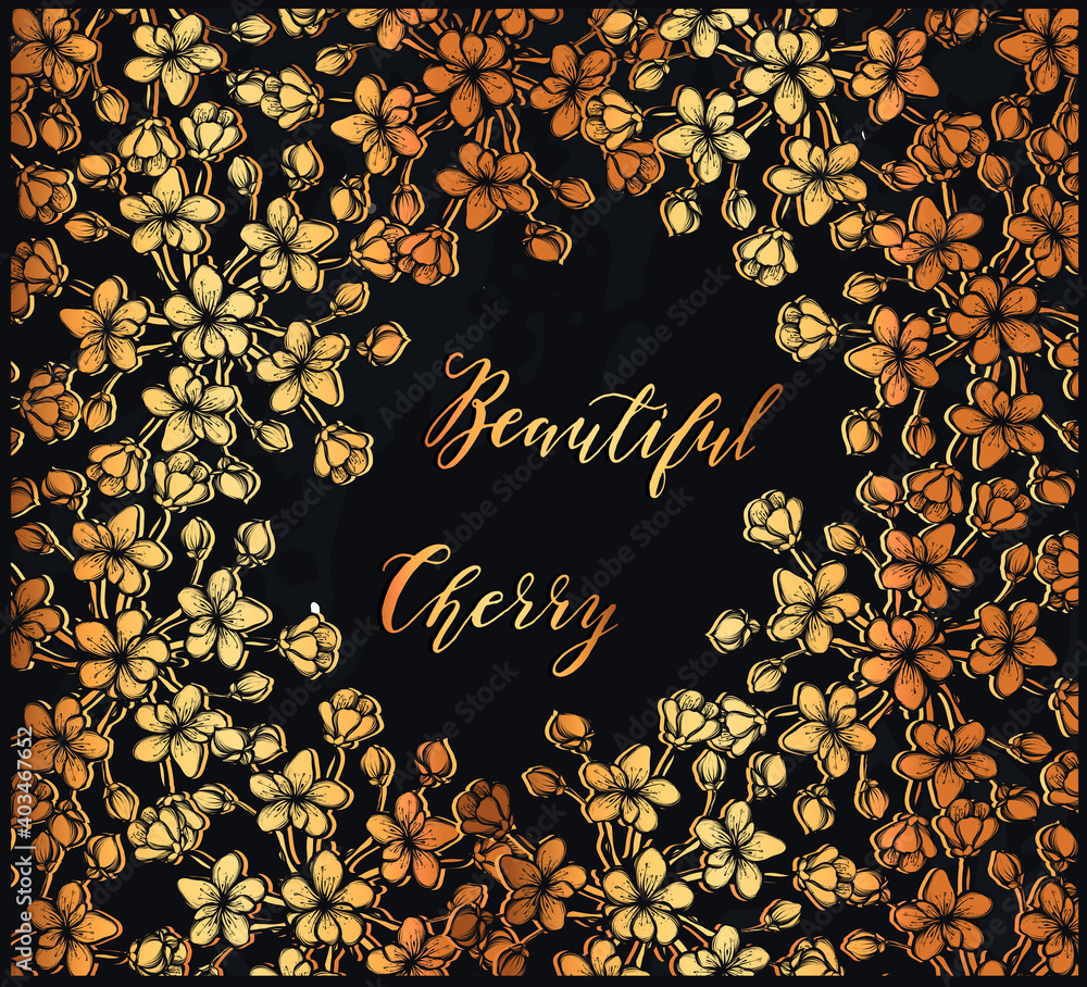 Beautiful Cherry ,Vector illustration, buds, branches, flowers, card ...