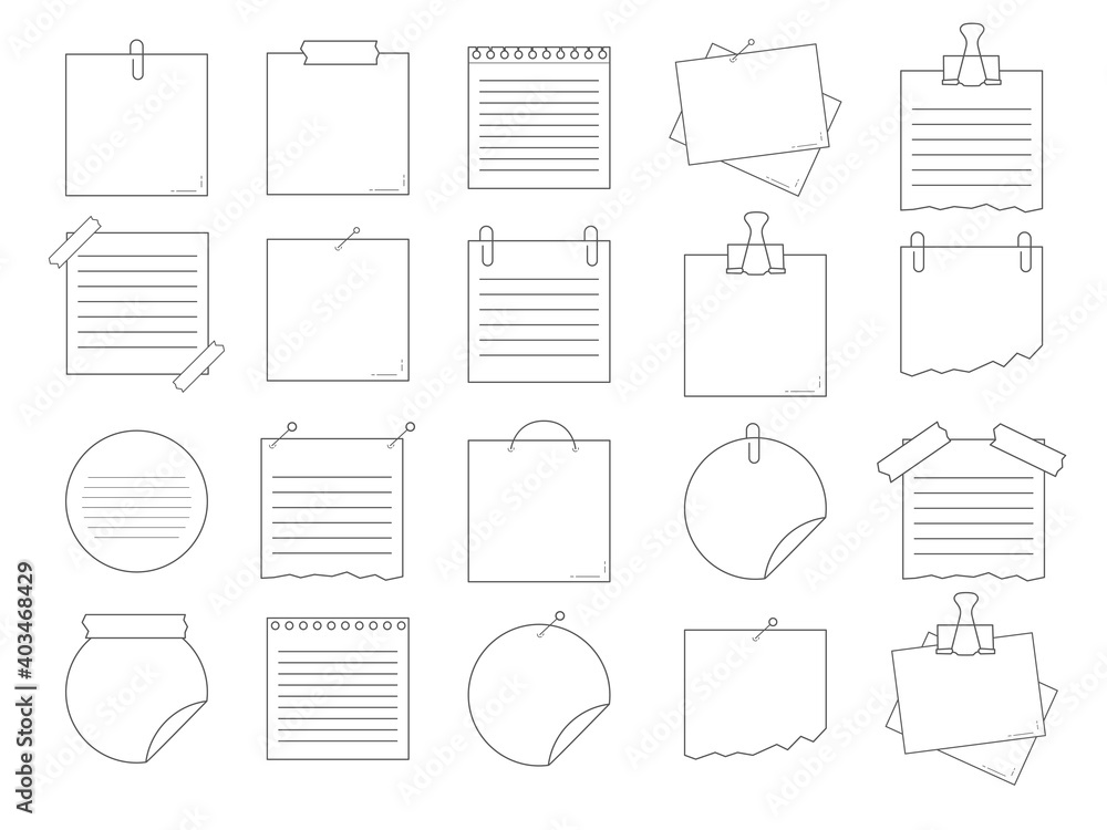 Collection of various note papers. Hand drawn doodle notepaper for ...