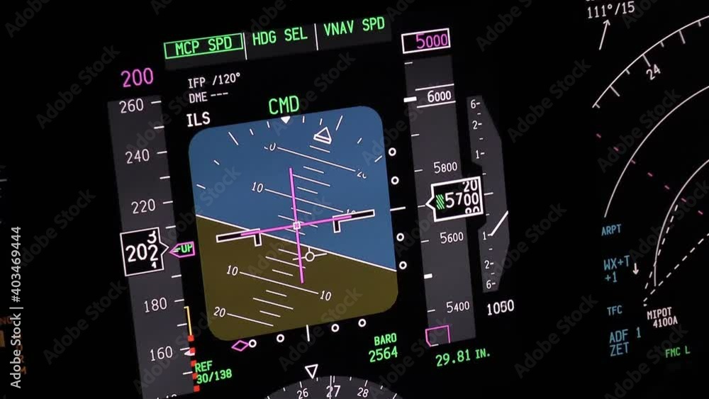 Flight instruments display of a modern passenger airplane flying at ...
