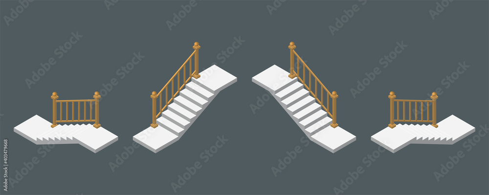 Isometric vector illustration modern concrete staircases for exterior ...