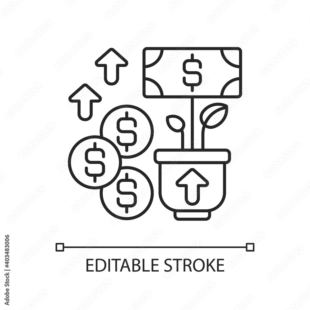 Revenue linear icon. Income and increase in net assets that entity has ...