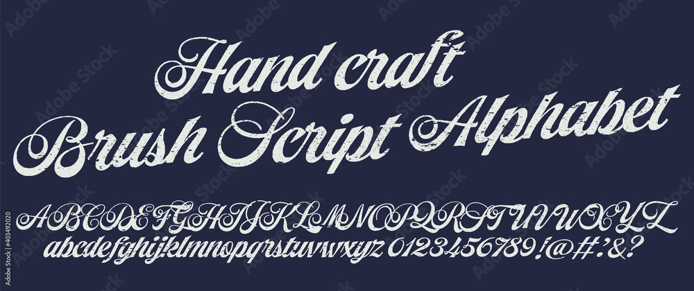 Vintage brush script lettering font, handwritten calligraphic alphabet ...