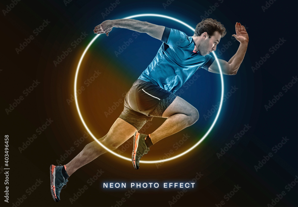 Neon Photo Effect Mockup Stock Template | Adobe Stock