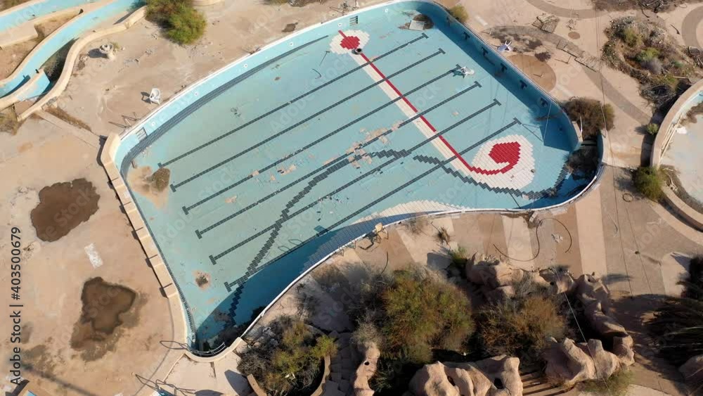 Closed Abandoned water park Aerial view, Dead sea, Israel apocalyptic ...