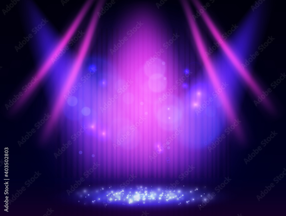 Background with blue curtain and spotlights. Design for presentation ...