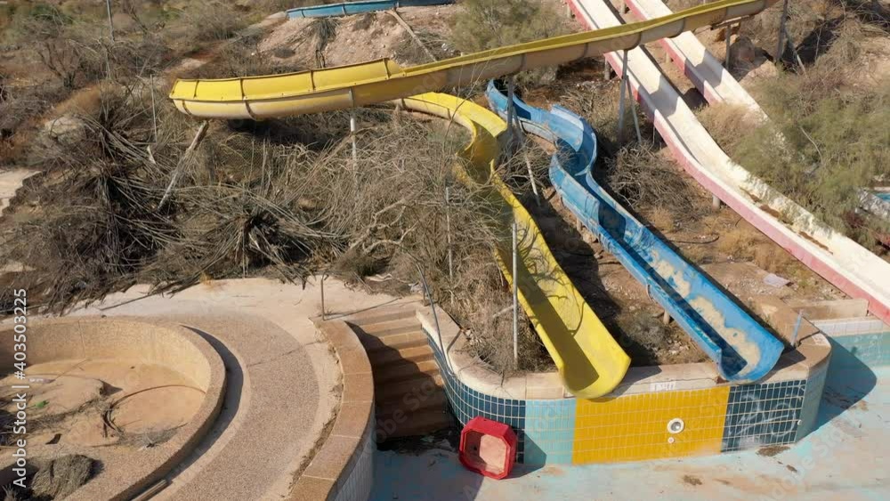 Closed Abandoned water park Aerial view, Dead sea, Israel apocalyptic ...