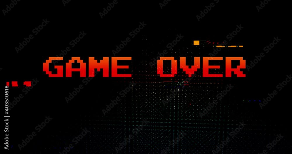 Retro videogame arcade footage with "Game Over" text appearing over ...