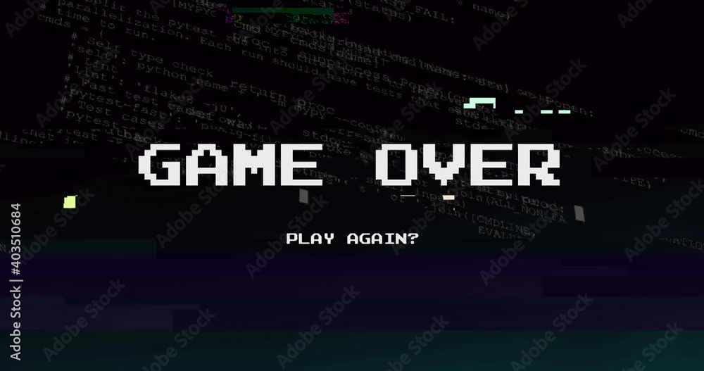 Retro videogame arcade footage with "Game Over" text appearing over ...