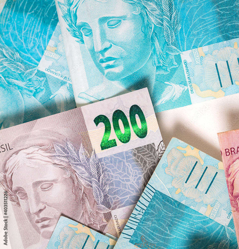 Dinheiro, Brasil, Reais, Real Brasileiro, Real. Cédulas bancárias do ...