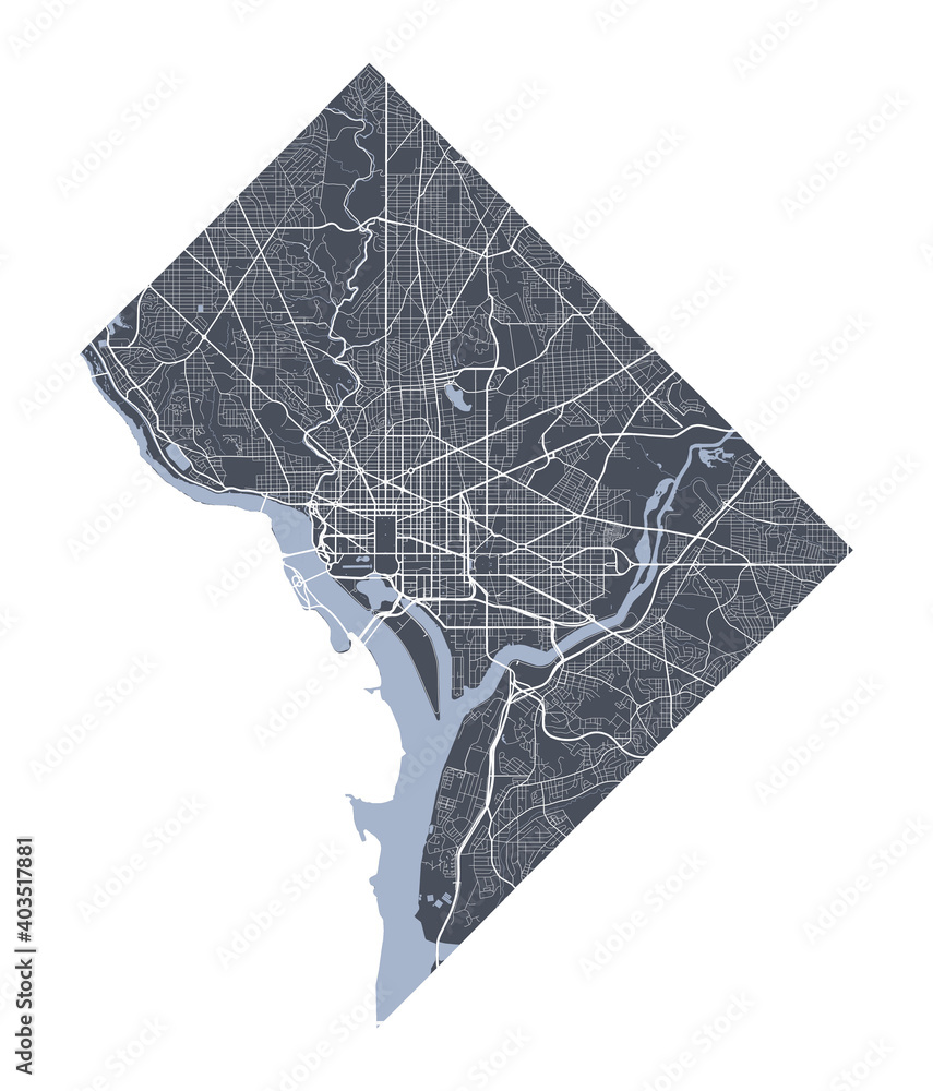 Washington map. Detailed map of Washington city poster with streets ...