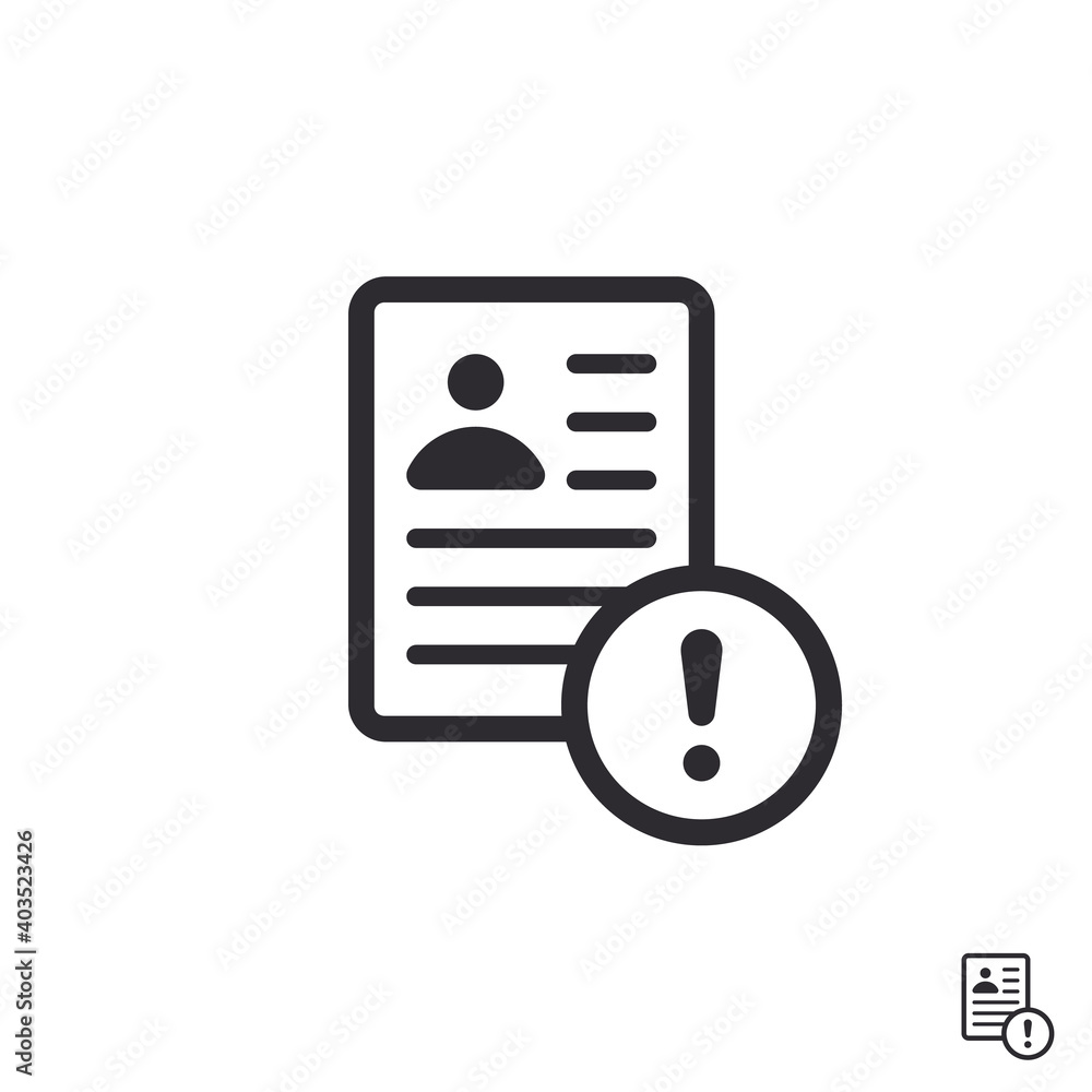Profile sign. Personal document. Important file. Exclamation point ...