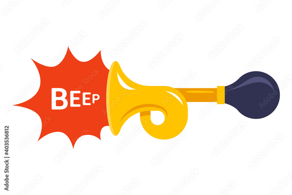 the yellow horn makes a loud sound. flat vector illustration isolated ...