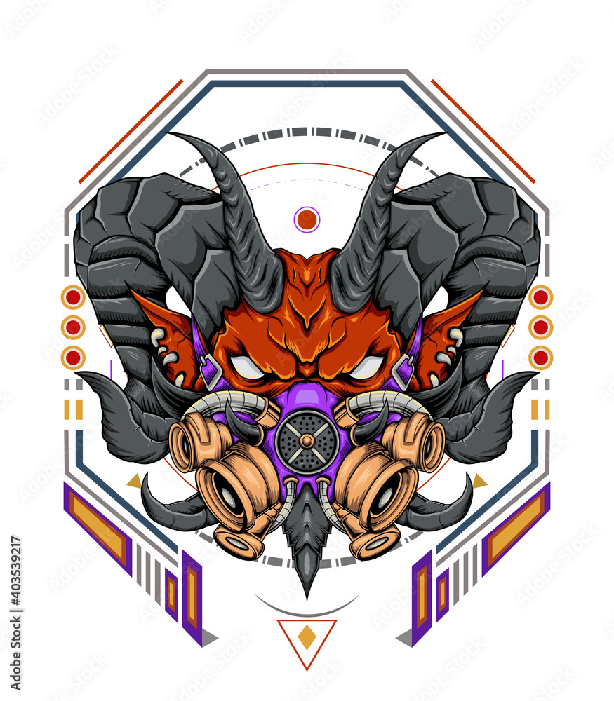 Illustration of Cool Red Devil Demon with Horn Gas Mask and Google on ...