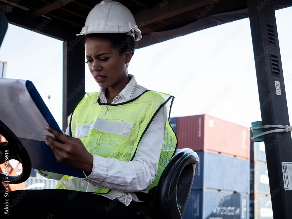 Foreman engineering African women black skin safety and white hat ...