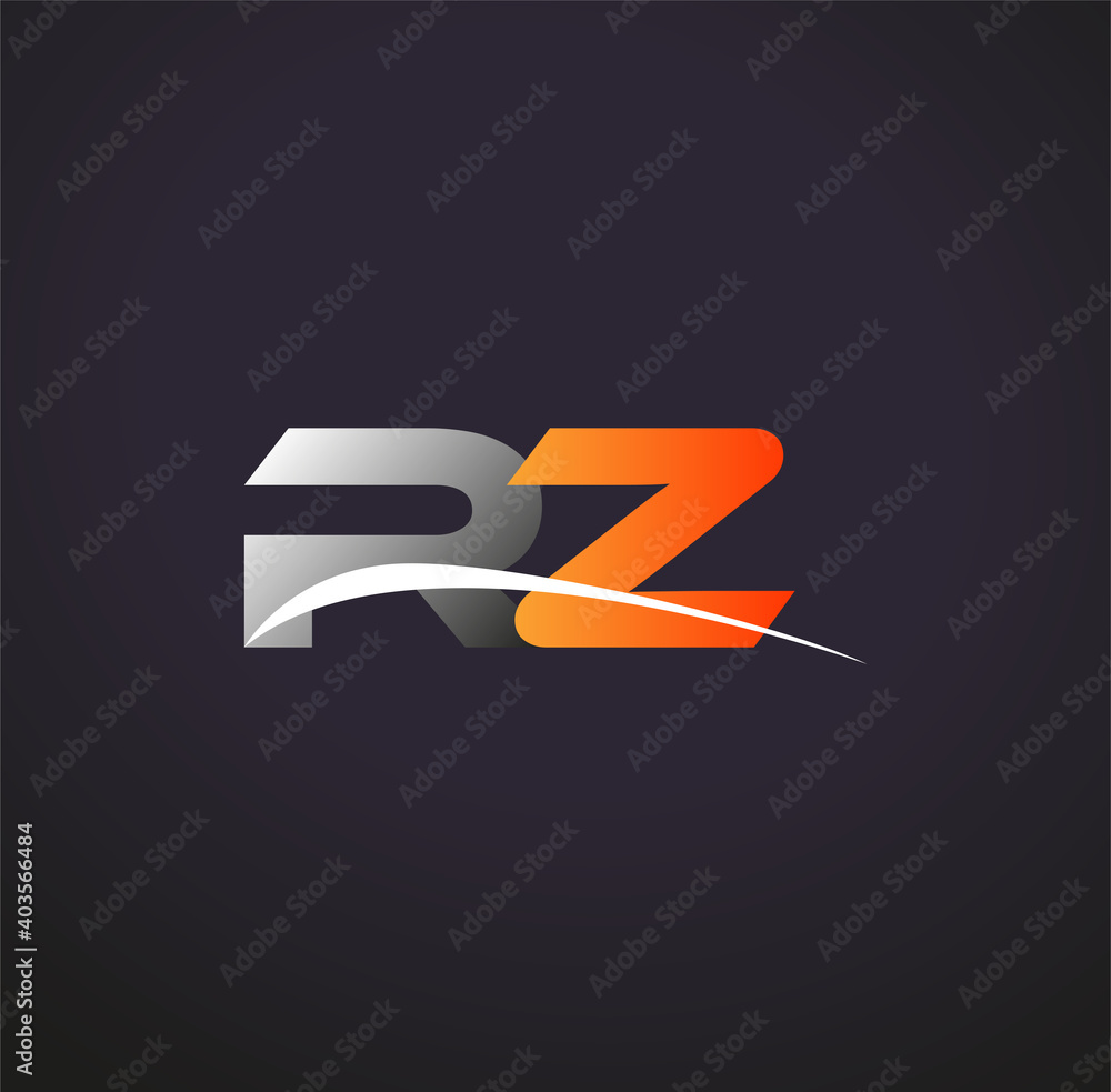 initial letter RZ logotype company name colored grey and orange swoosh ...