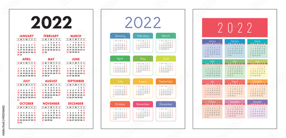 Calendar 2022 year set. Vector pocket or wall calender template ...