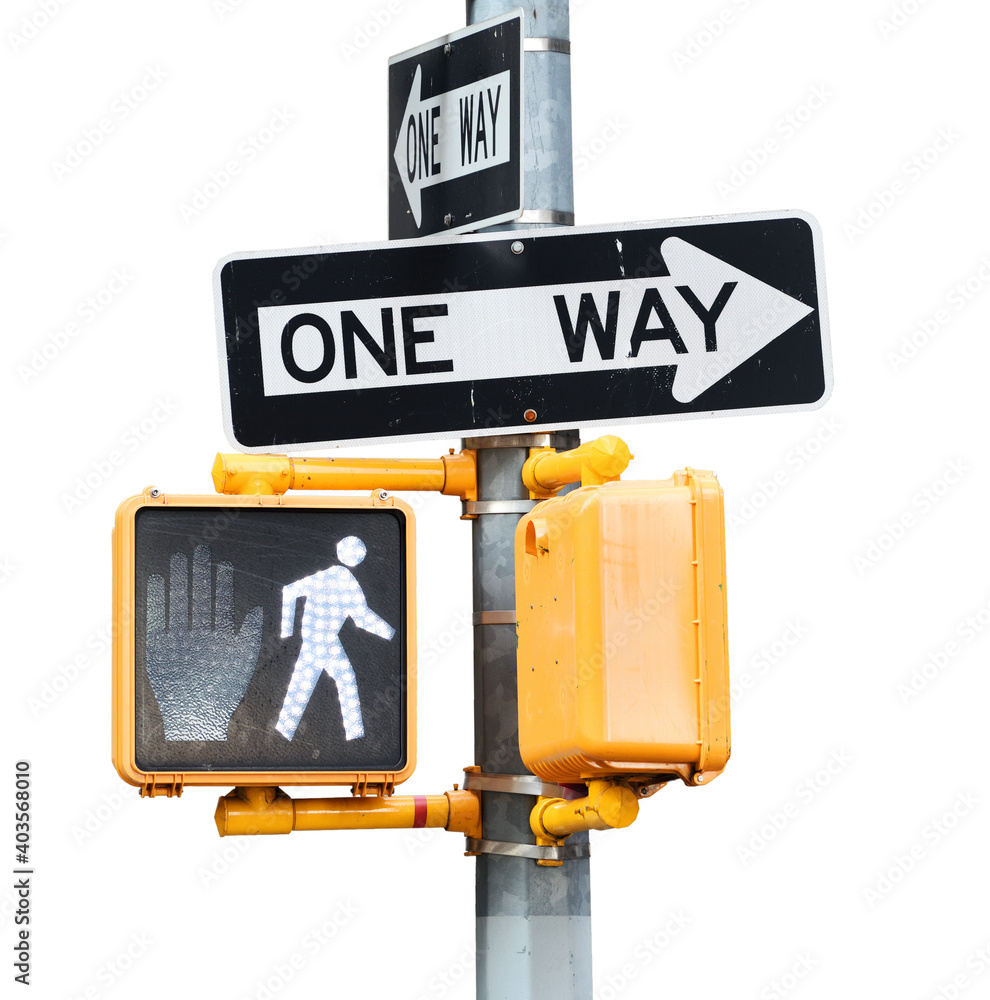 Traffic light for pedestrians and road signs with text - One Way Stock ...