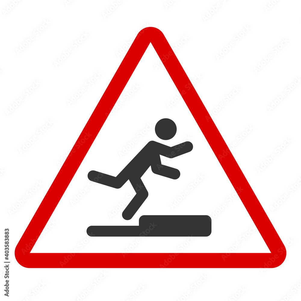 Stumbling man icon in red triangle. A warning sign about the danger ...