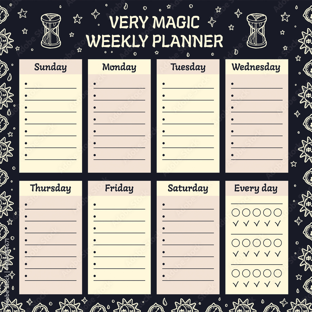Magical Weekly Task Planner. School Schedule on Week for Class, Lesson ...