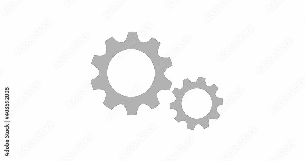 Two grey metal spinning gears animation on transparent background ...