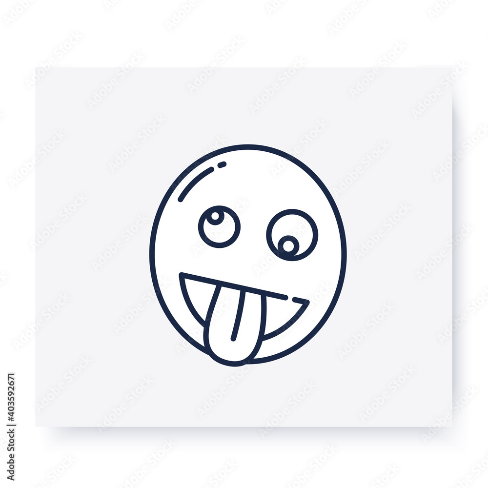 Zany face line icon. Silly cockeyed face with large grin. Crazy ...