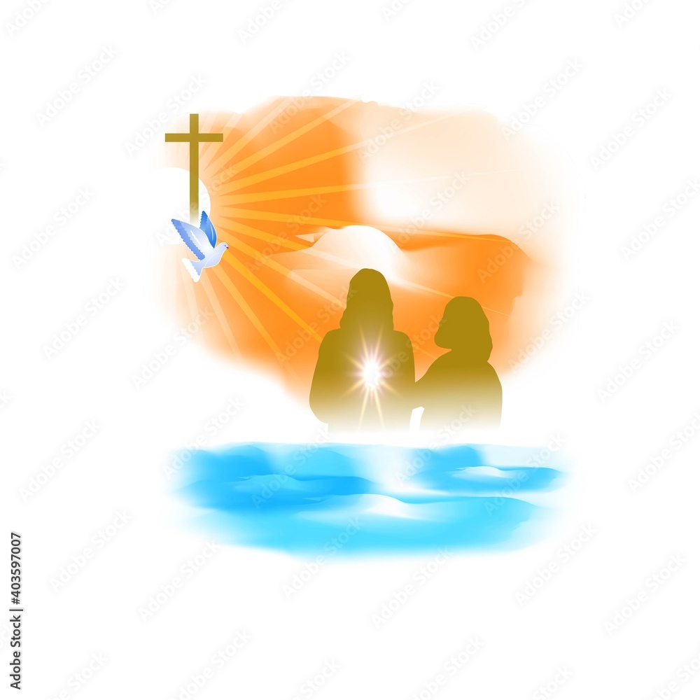 Vector illustration concept of Baptism of Jesus Christ by John the ...