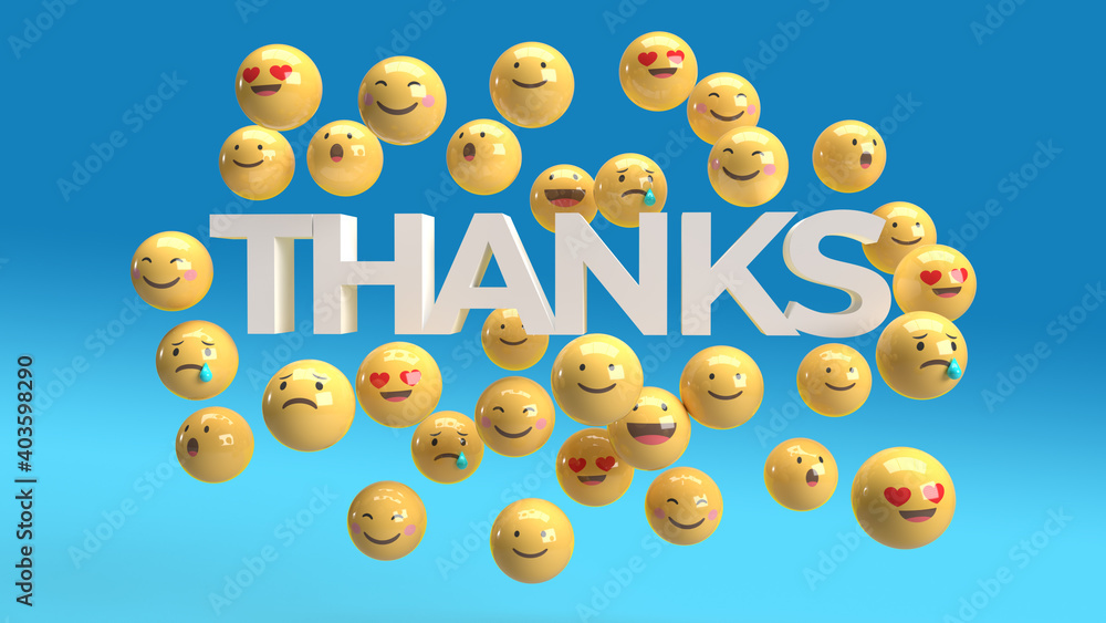 3D emoji balls with thanks text in yellow background Stock Illustration ...