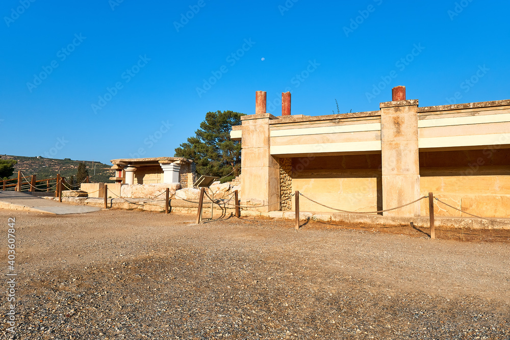 Temple of Cnossos, Crete island, Greece. Knossos is the largest ...