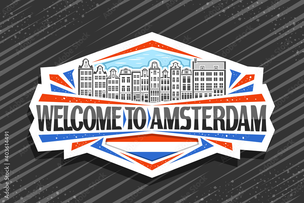 Vector logo for Amsterdam, white decorative badge with outline ...