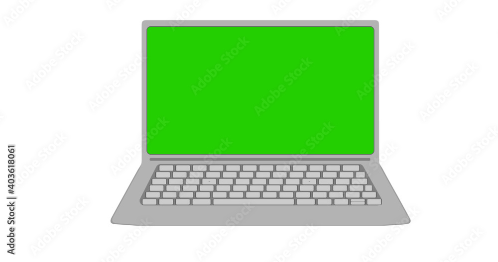 Grey laptop with green screen vector illustration. Cartoon notebook ...