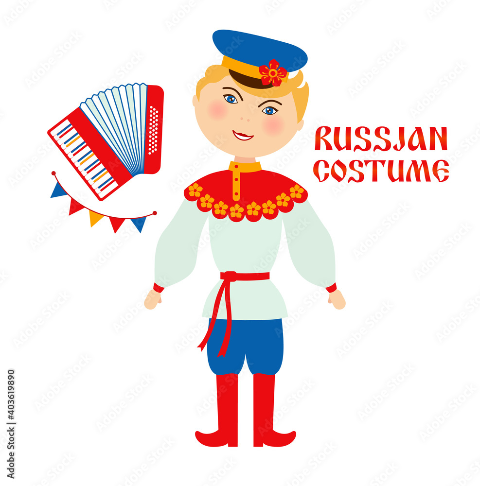 Russian folk costume flat vector illustration. Man wearing traditional ...