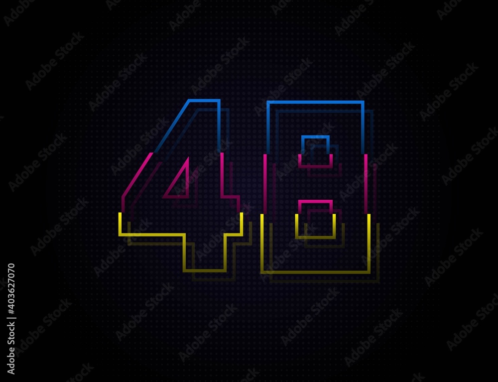 48 number colorful outline stroke font. Trendy, dynamic creative style ...