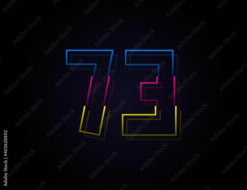 73 number colorful outline stroke font. Trendy, dynamic creative style ...