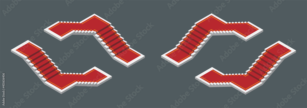 Isometric vector illustration realistic modern white staircases with ...