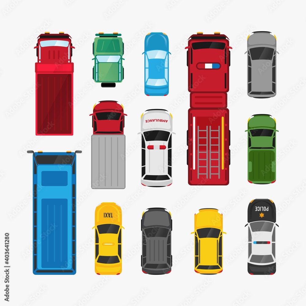 Cars transportation set top view flat vector vehicle illustration Stock ...