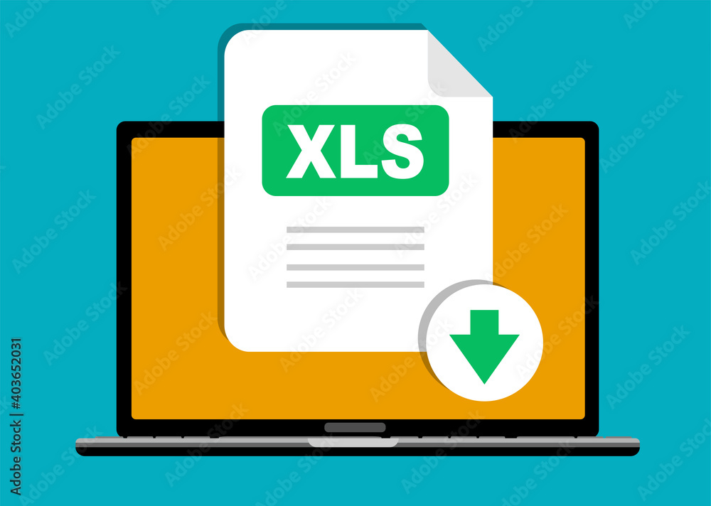 Download XLS button on laptop screen. Downloading document concept ...