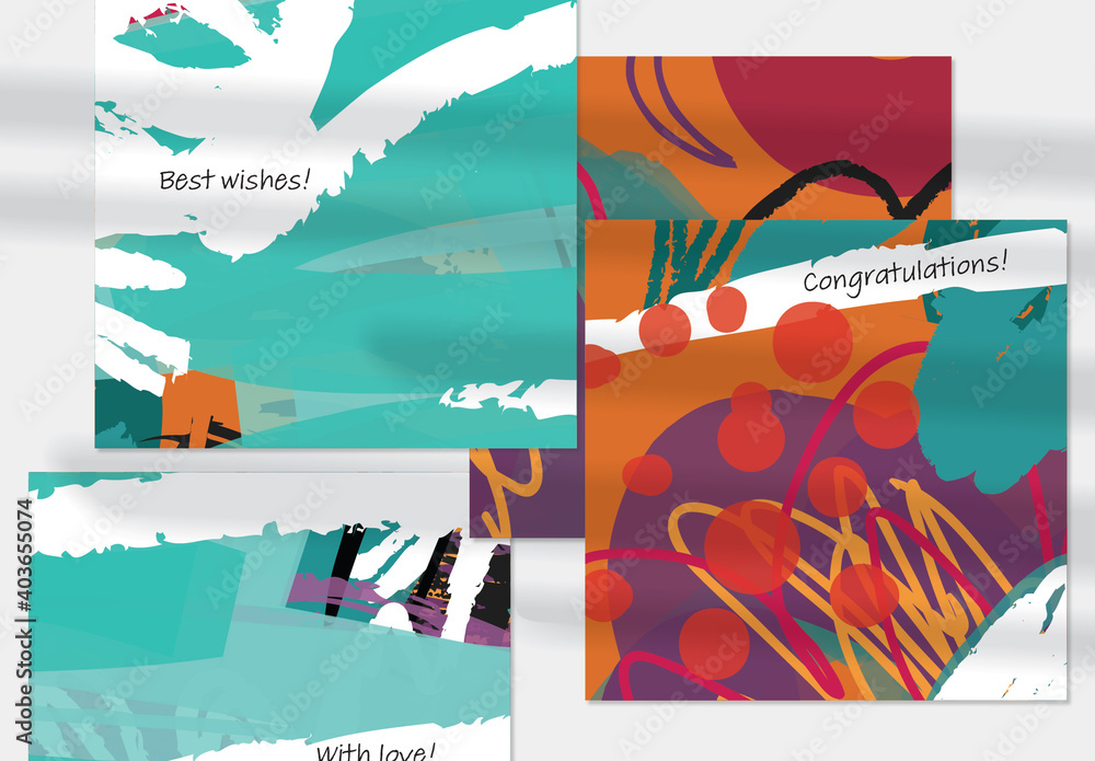 Card Layout with Textured Hand Drawn Abstract Scribbles and Floral ...