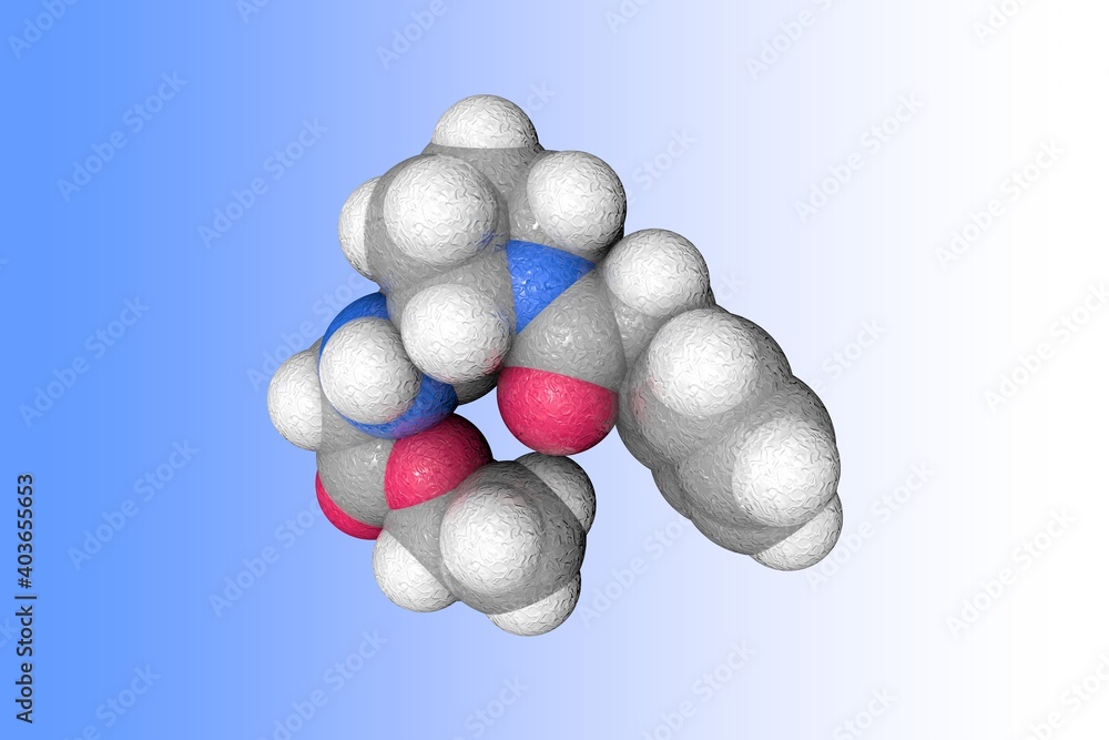 Molecular model of noopept. Atoms are represented as spheres with ...