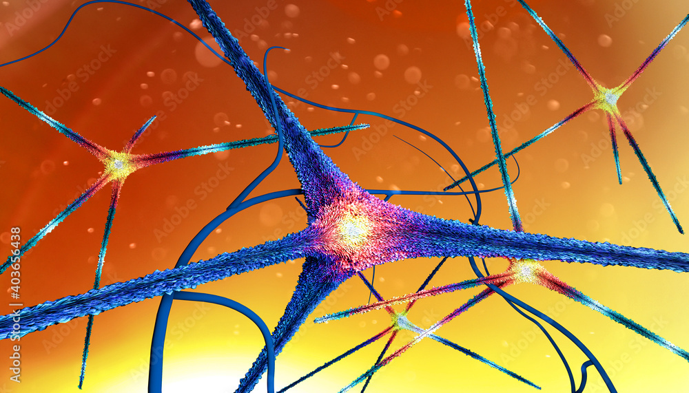 Microscopic view of the synapses. Brain connections. Neurons and ...