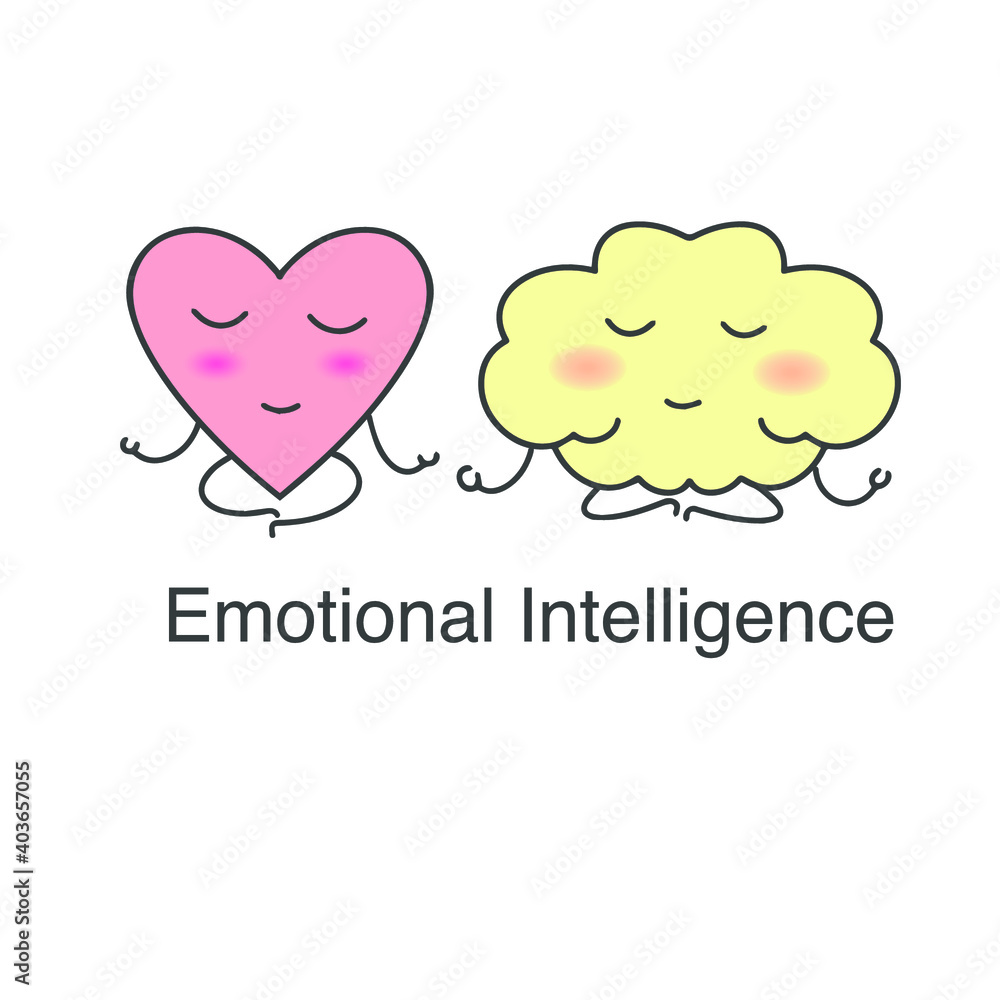Heart and brain meditate with text "Emotional intelligence", balance of ...