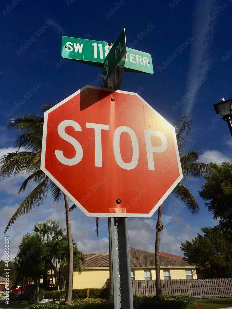 Red stop sign warning safety directions in public Miami Dade ...