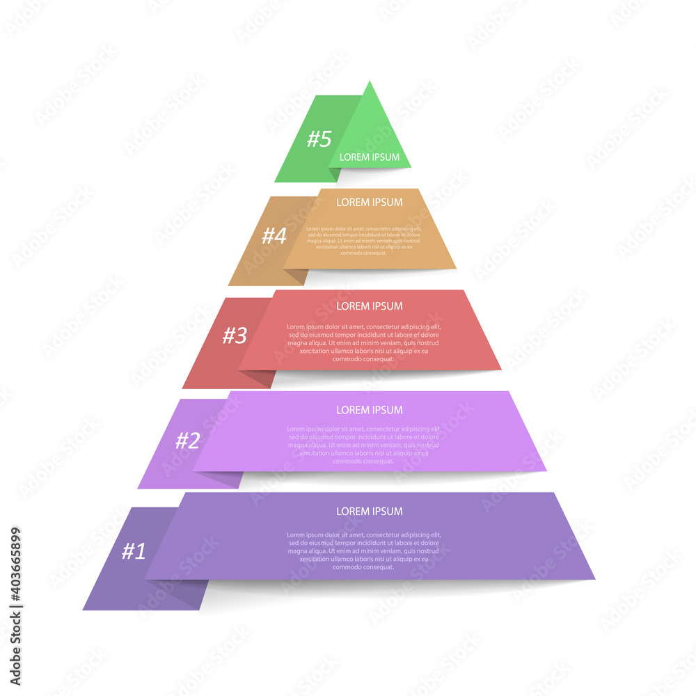 Infographic pyramid. The triangle diagram is divided into 5 parts ...