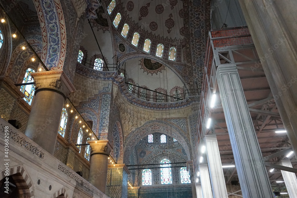 Inside interior of blue mosque also known as Sultan Ahmed Mosque in ...