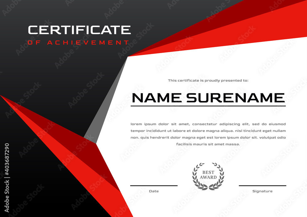 red certificate of achievement template. certificate design for gaming ...