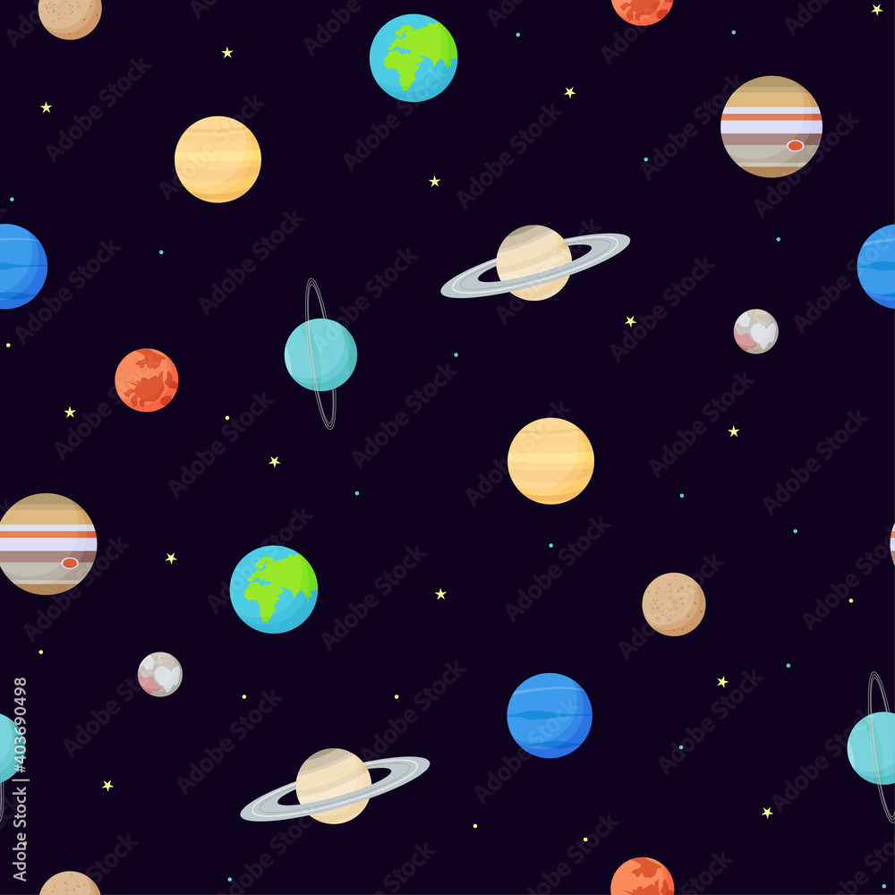 Colorful space seamless pattern with planets and stars. Vector ...