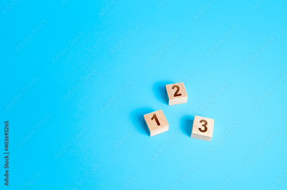 Numbered blocks on a blue background. Simple steps. Organization and ...