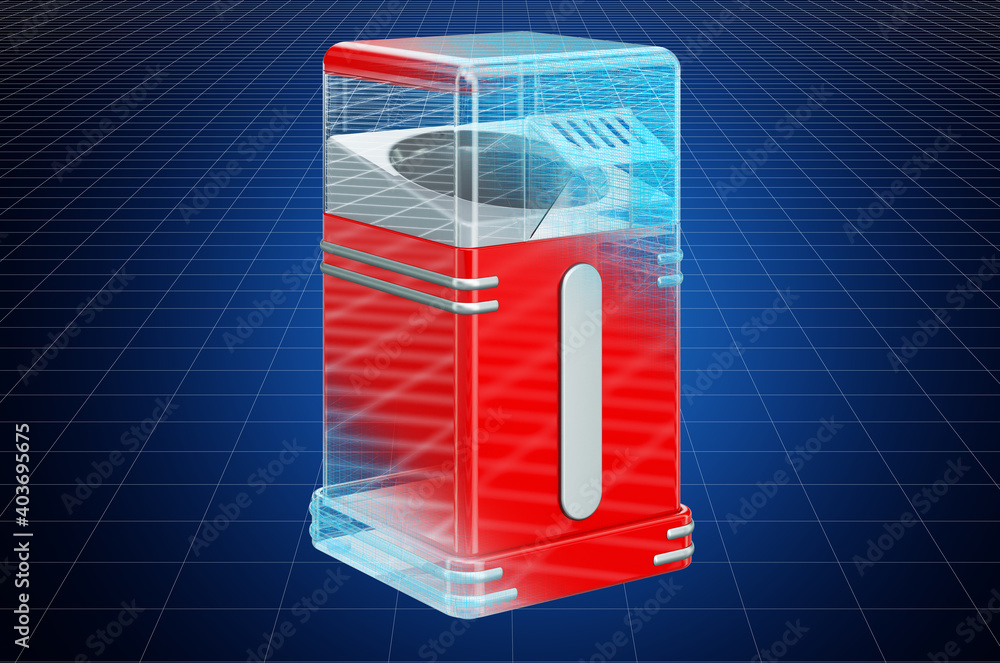 Visualization 3d cad model of popcorn maker, blueprint. 3D rendering ...