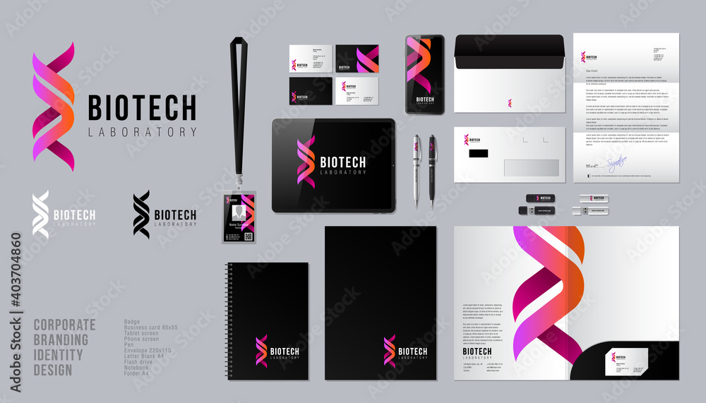 Biotech laboratory logo. DNA logo as two ribbons. Identity, corporate ...